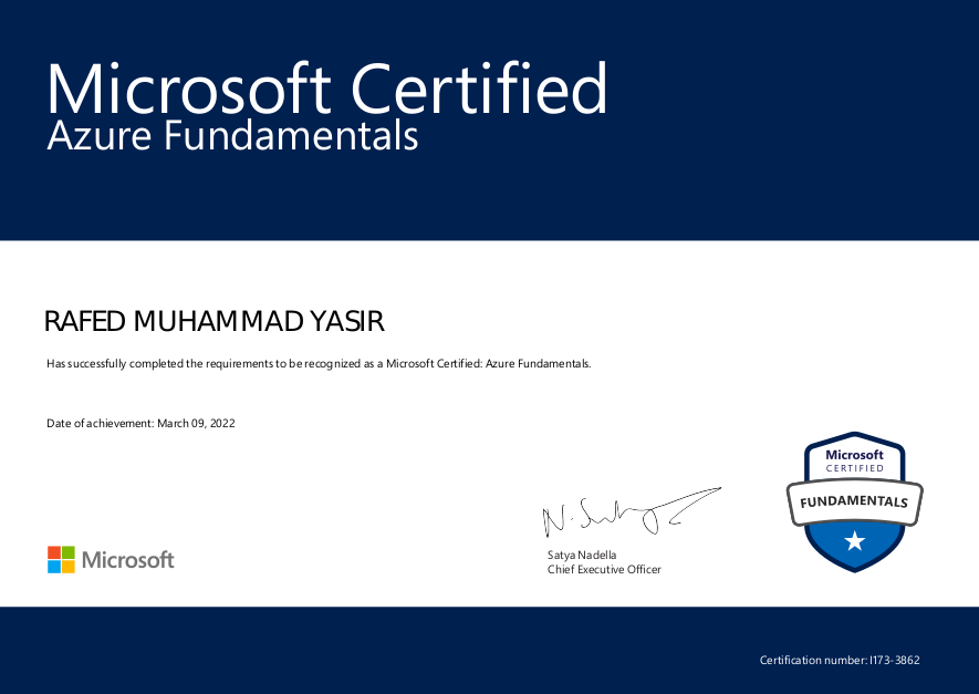 Microsoft Certified: Azure Fundamentals | Rafed M. Yasir